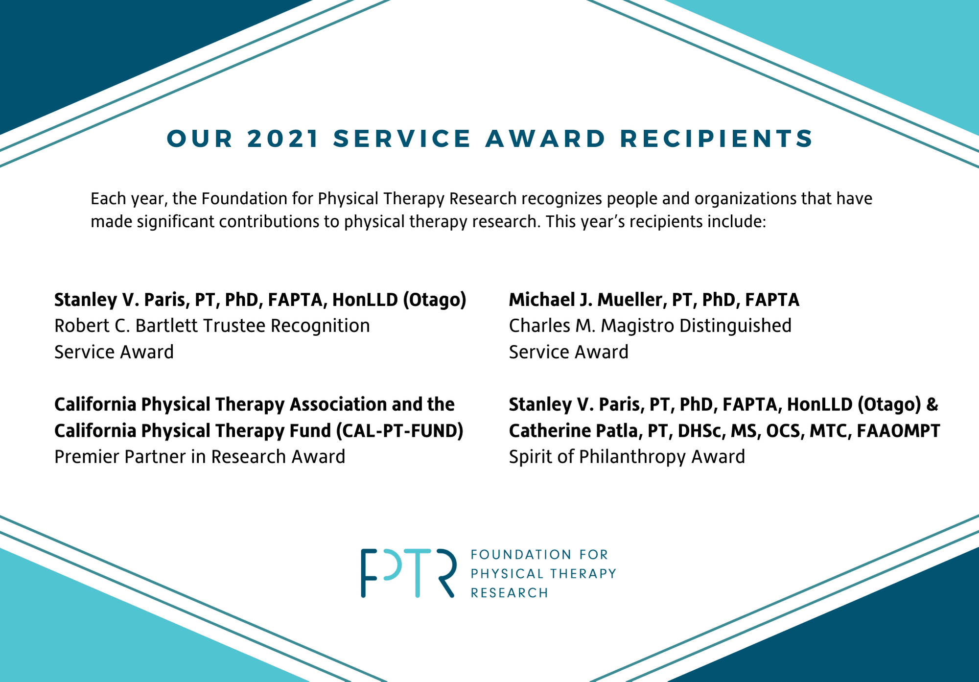 THE FOUNDATION FOR PHYSICAL THERAPY ANNOUNCES 2021 SERVICE AWARD ...